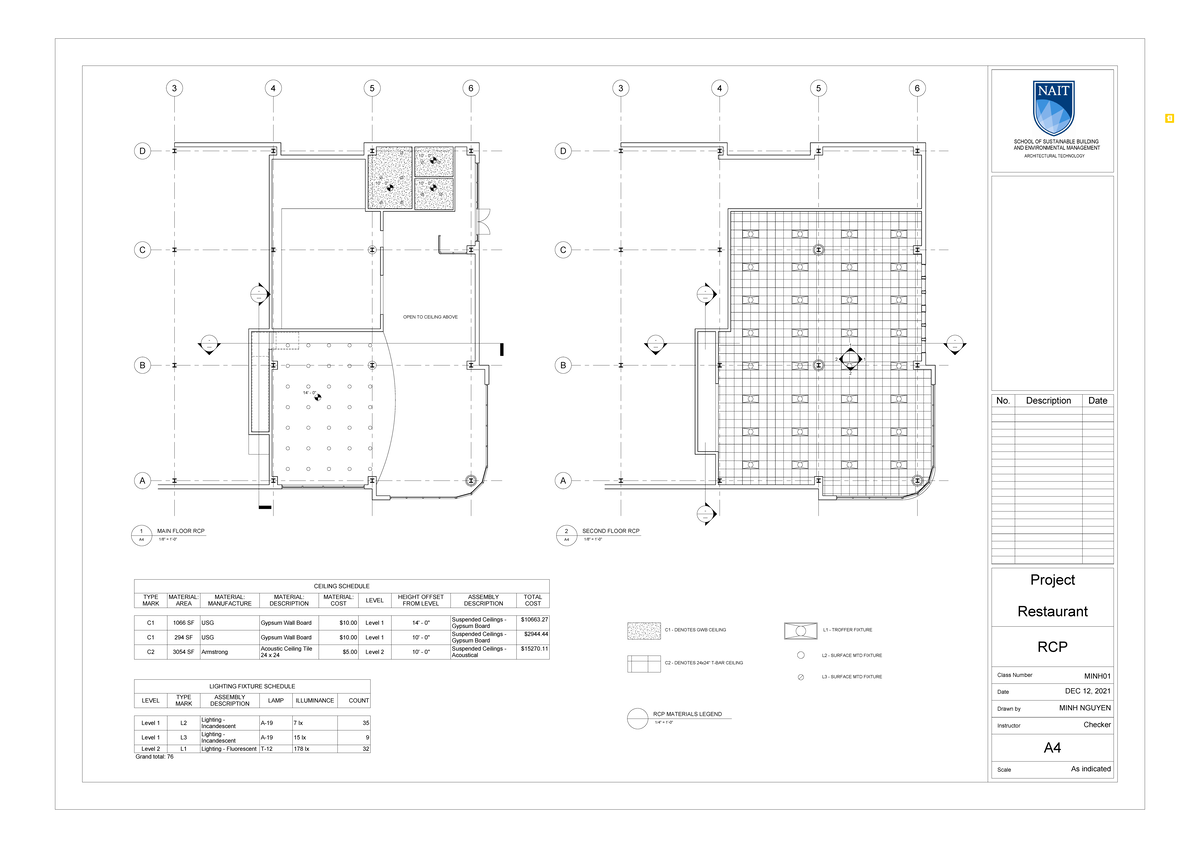 Minh Exercise 9 - Sheet - A4 - RCP - 3 4 5 6 A B C D - OPEN TO CEILING ...