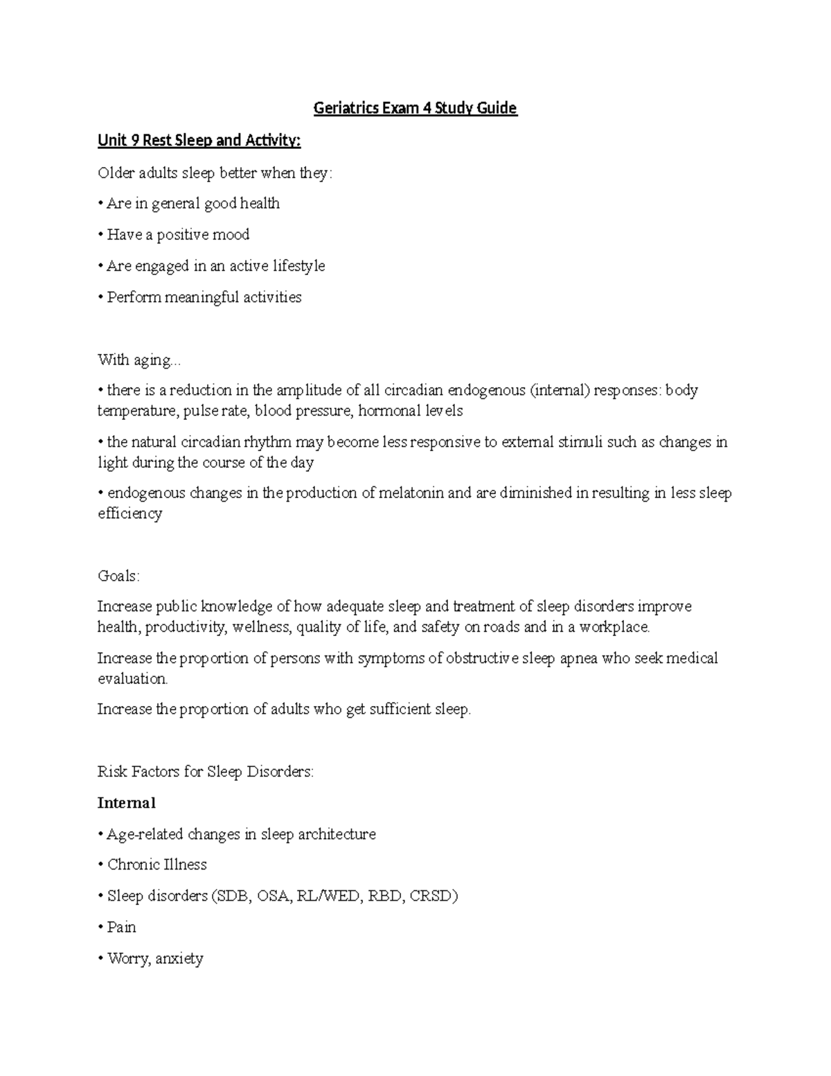 Geriatrics Exam 4Study Guide - Geriatrics Exam 4 Study Guide Unit 9 ...