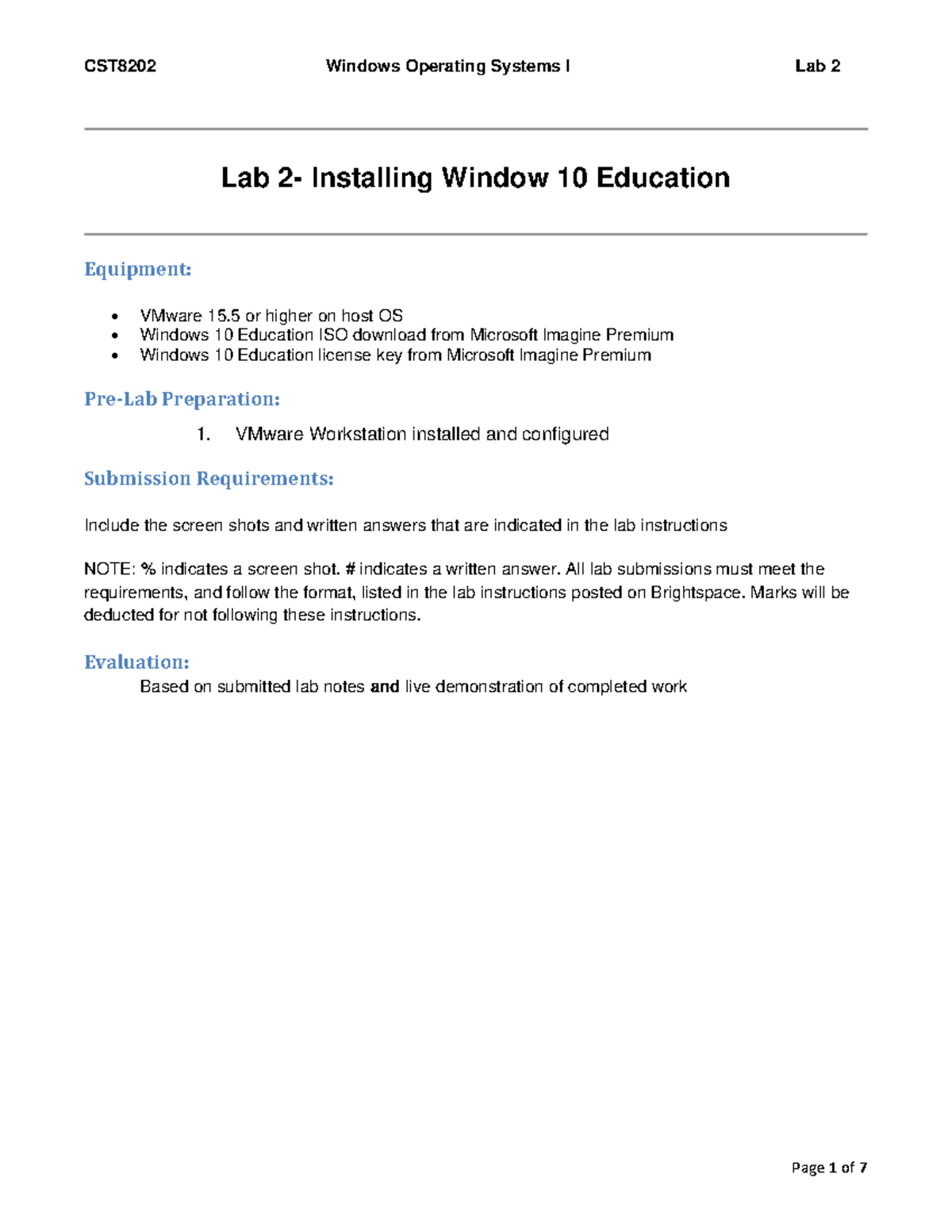 Lab 2 - Windows 10 Installation - Lab 2- Installing Window 10 Education ...