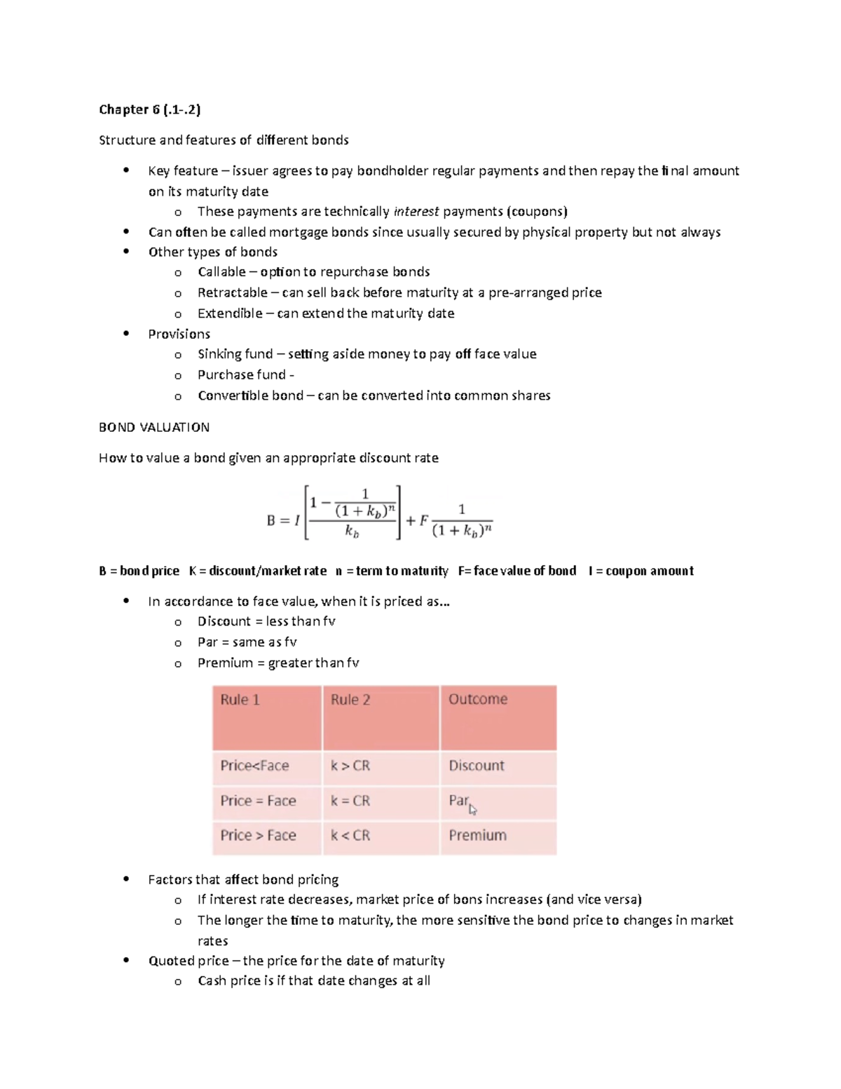 Ch. 6 and 8 - Bond Valuation - Chapter 6 (.1-) Structure and features ...