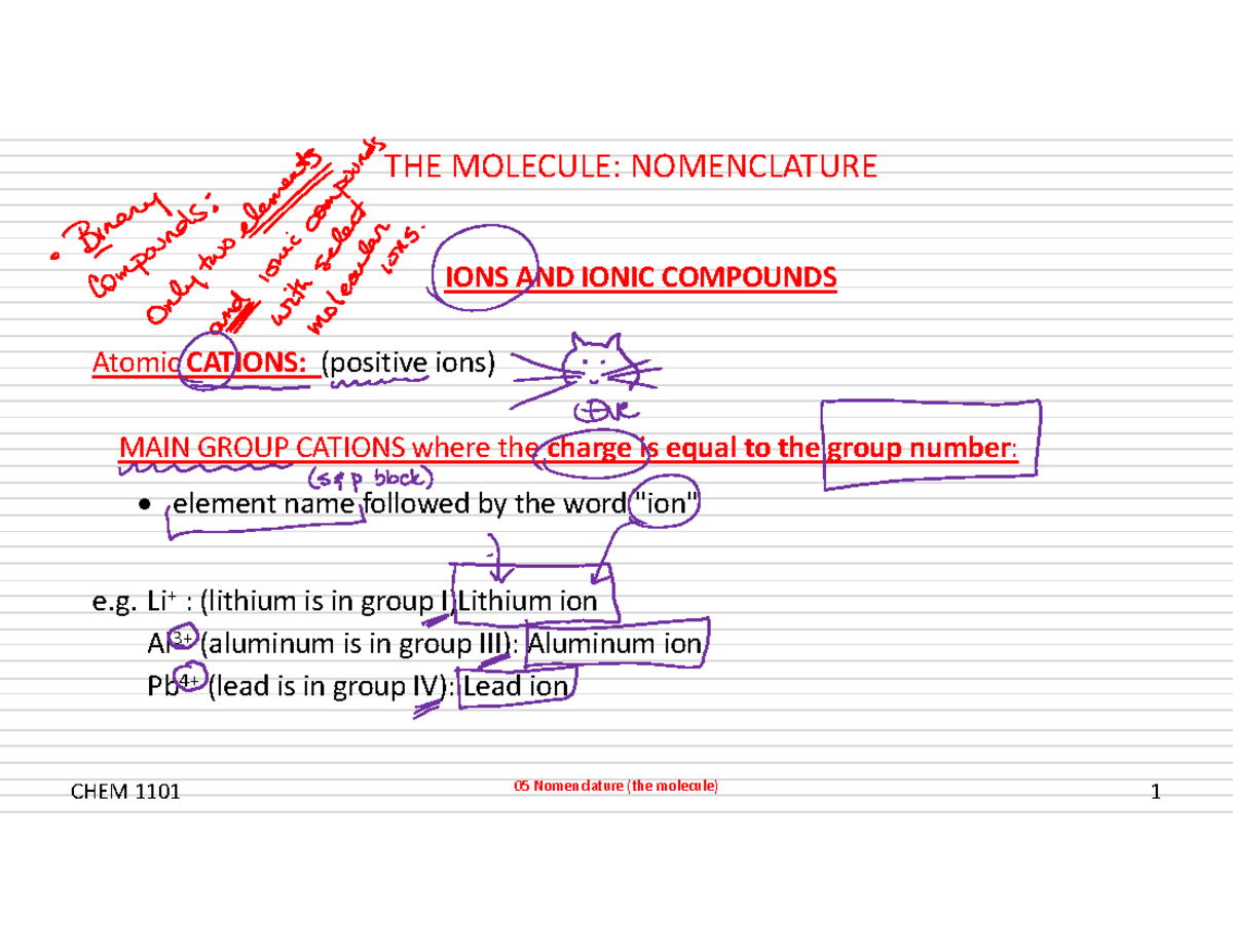 Topic 5 - Nomenclature Notes - THE MOLECULE: NOMENCLATURE IONS AND ...