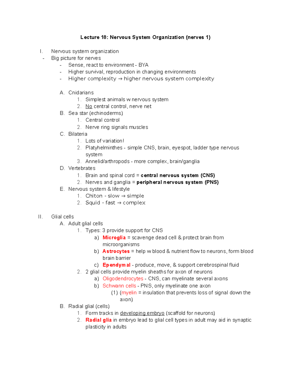Gen Bio II: Nervous system organization (Nerves 1)M Notes - Lecture 18 ...