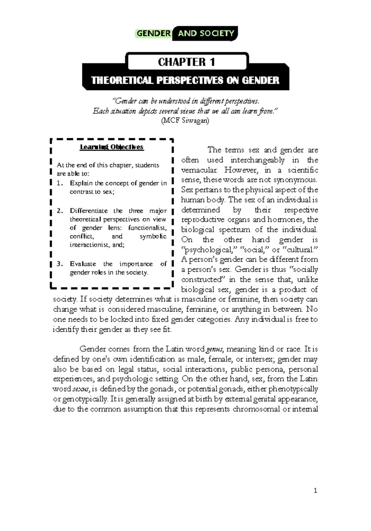 Gender and Society in PDF form - THEORETICAL PERSPECTIVES ON GENDER ...