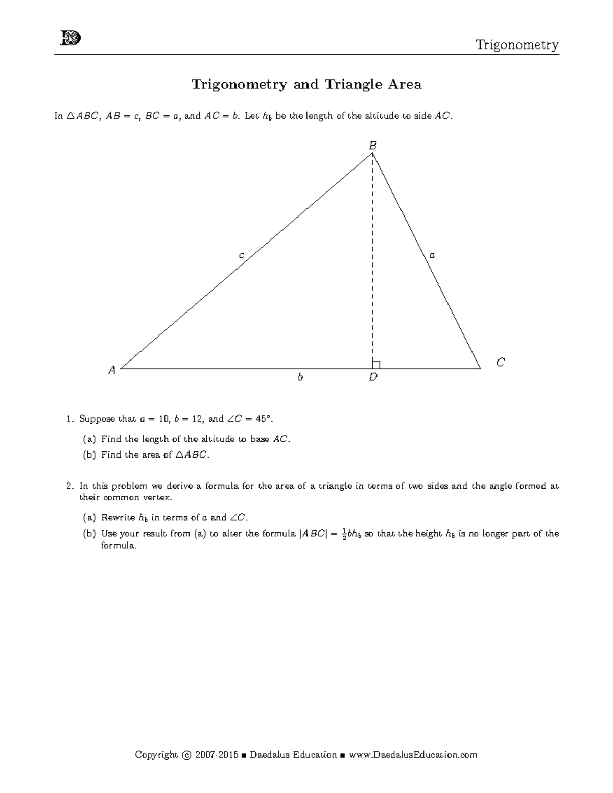Trig5Geometric Applications - Trigonometry and Triangle Area In 4 ABC ...