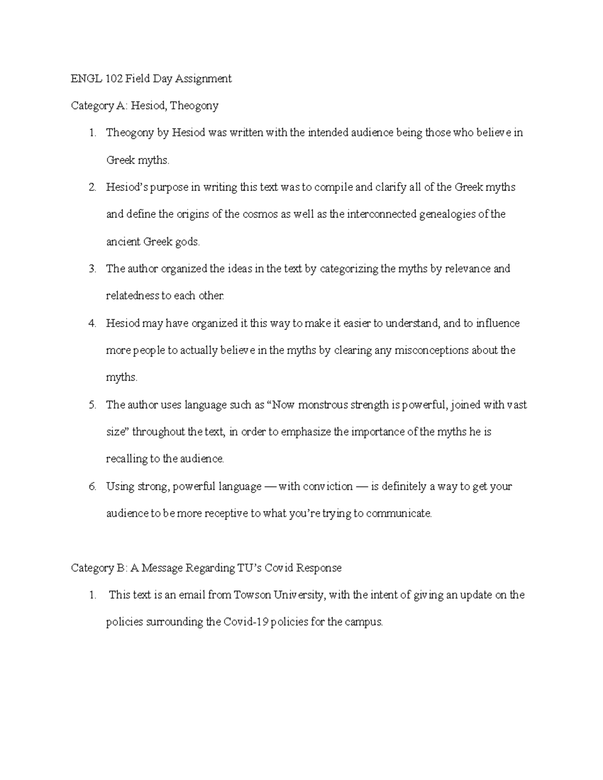 ENGL 102 Field Day Assignment - ENGL 102 Field Day Assignment Category ...