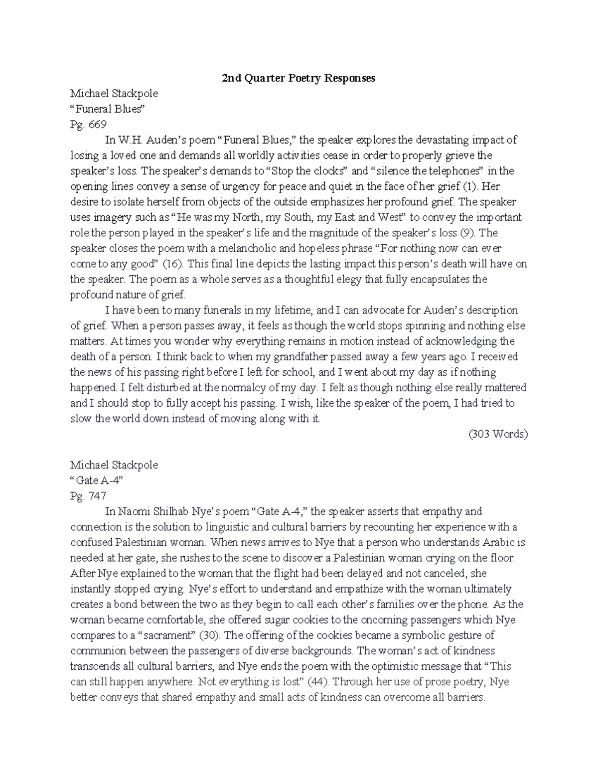 Q2 Informal Poetry Responses - 2nd Quarter Poetry Responses Michael ...