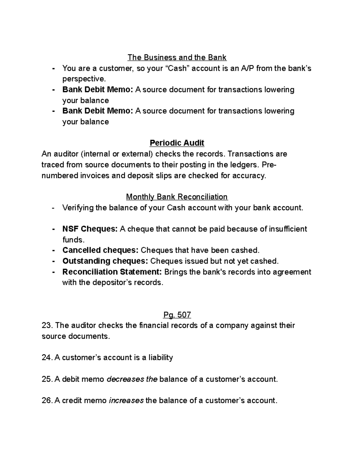 Checking Cash Records - Notes on auditing - The Business and the Bank ...