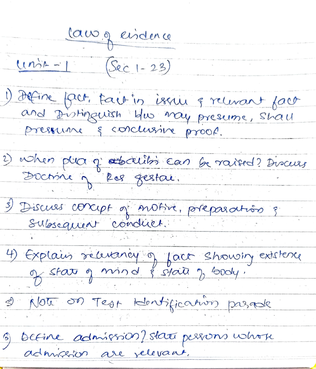 Evidence questions - law eidene (Secl- 23) ####### and pinguish u ay ...