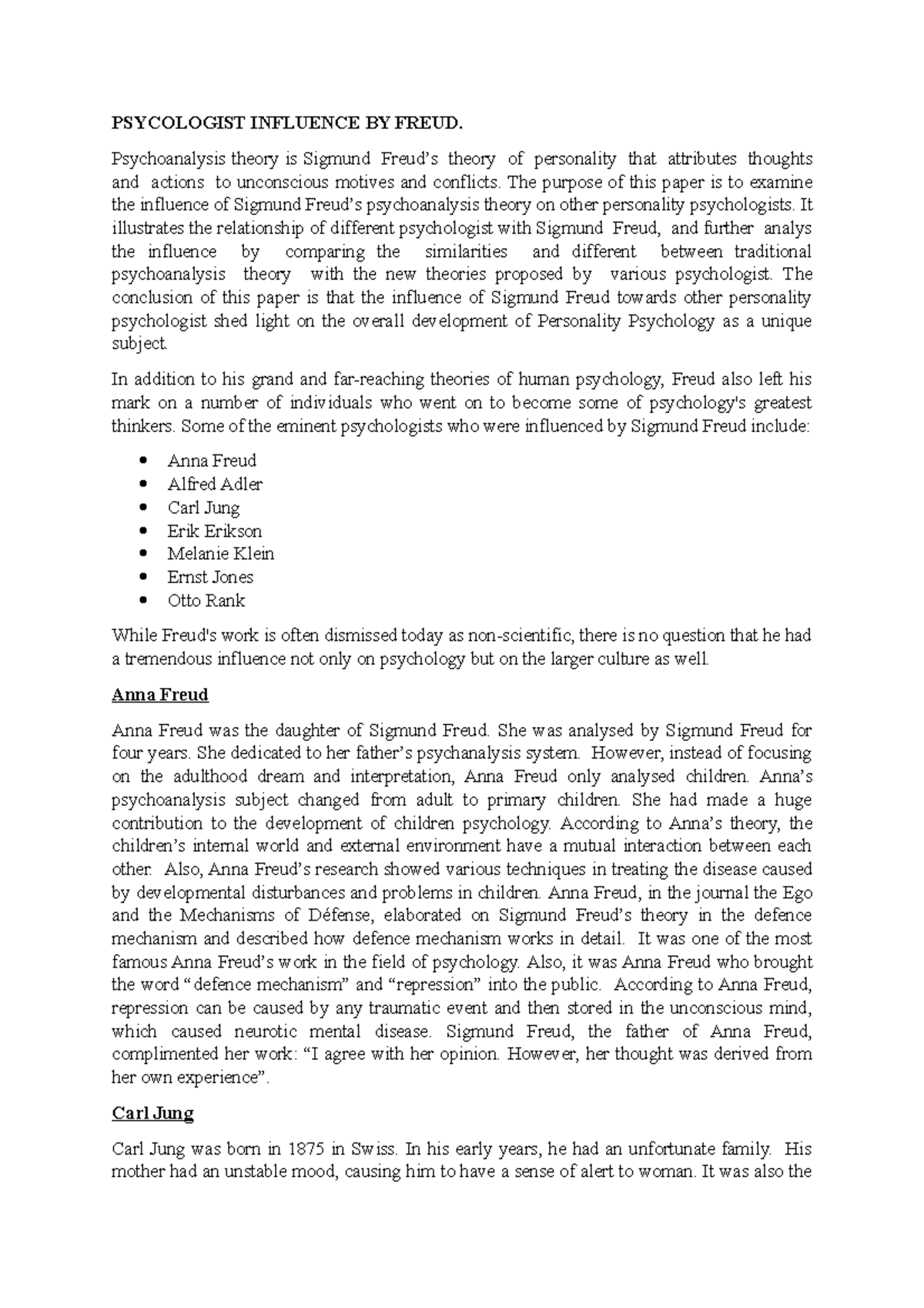 Psycologist Influence BY Freud - PSYCOLOGIST INFLUENCE BY FREUD ...