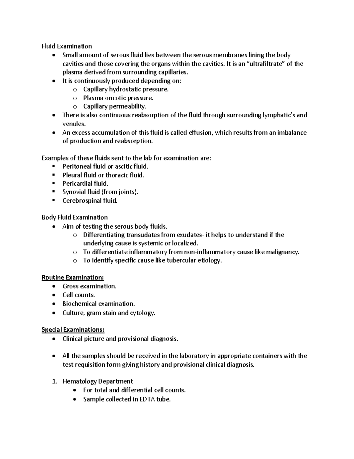Fluid Examination General - Fluid Examination - Small amount of serous ...
