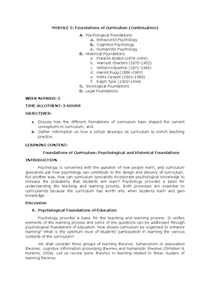 EDUC 109- WEEK 1 - The Teacher and the School Curriculum module ...