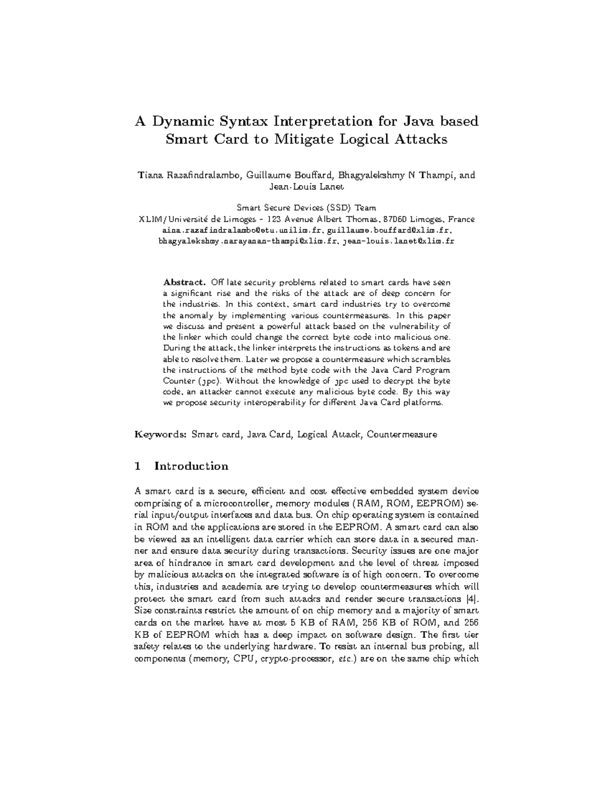 A Dynamic Syntax Interpretation For Java Based Smart Card To Mitigate Logical Attacks A