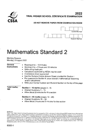 Year 11 Standard Mathematics Task 1 - Year 11 - Mathematics Standard ...