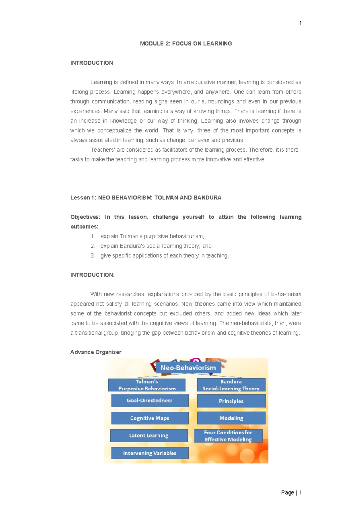 CPE104-module-midterm - MODULE 2: FOCUS ON LEARNING INTRODUCTION Learning is defined in many ...
