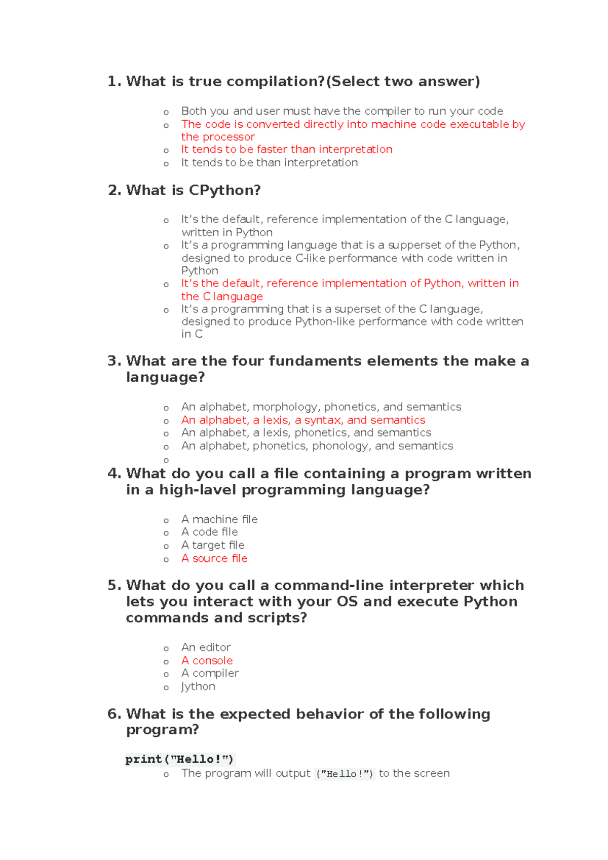 Module 1 QUIZ - 1. What is true compilation?(Select two answer) o Both ...