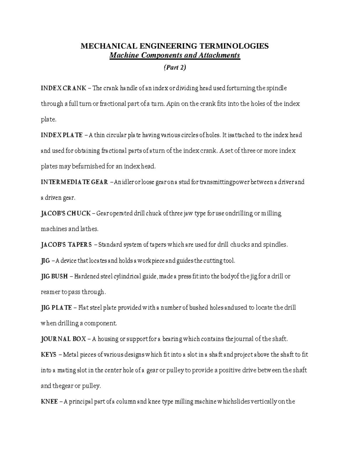 Mechanical Engineering Terms- Machine Commponents and Attachments (Part 2) - MECHANICAL ...