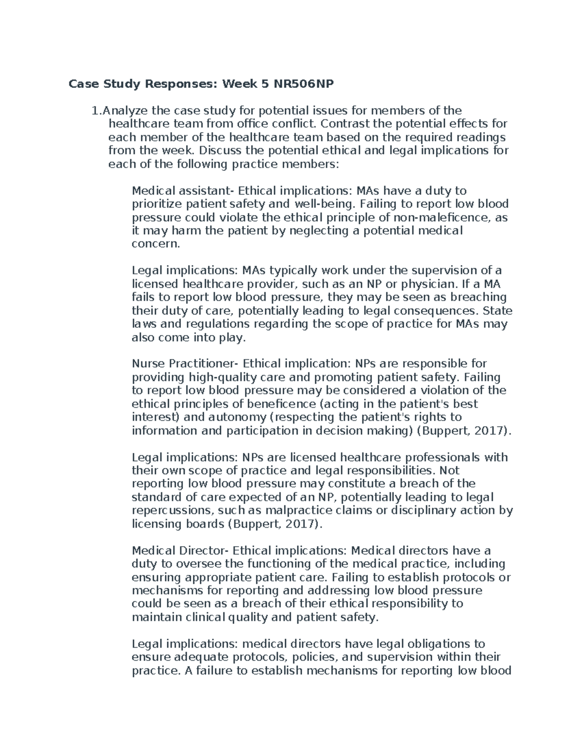Case Study Responses Wk 5 NR 506 - Case Study Responses: Week 5 NR506NP ...