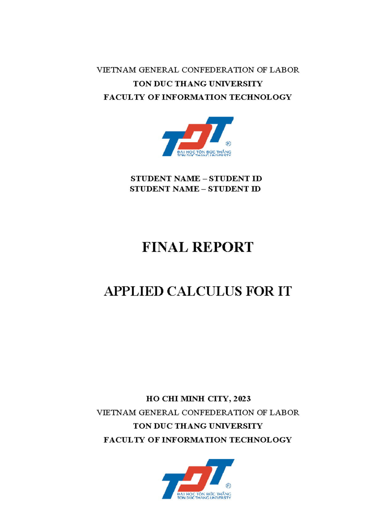Template EN Calculus Final Term - VIETNAM GENERAL CONFEDERATION OF ...