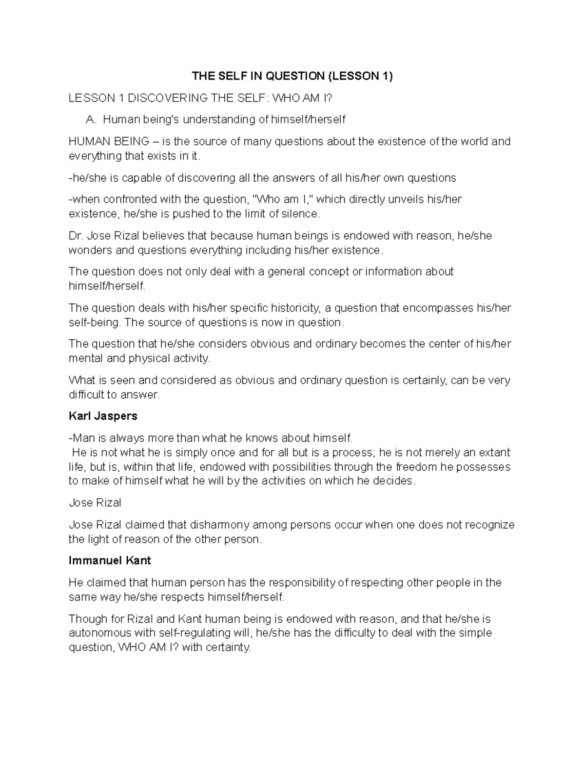 THE SELF IN QUESTION (LESSON 1.A) - Science, Technology, Engineering ...