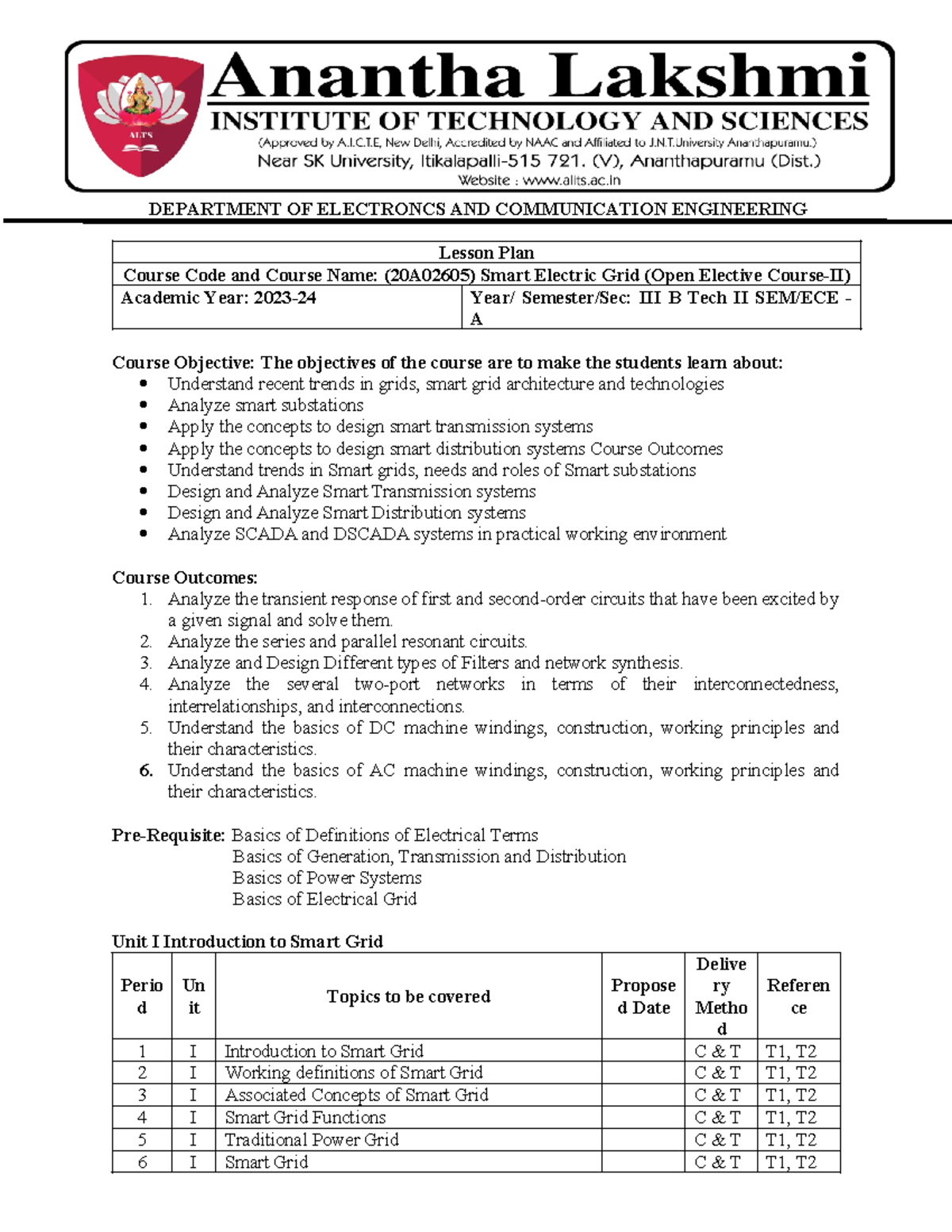 11 Lesson Plan - DEPARTMENT OF ELECTRONCS AND COMMUNICATION ENGINEERING ...