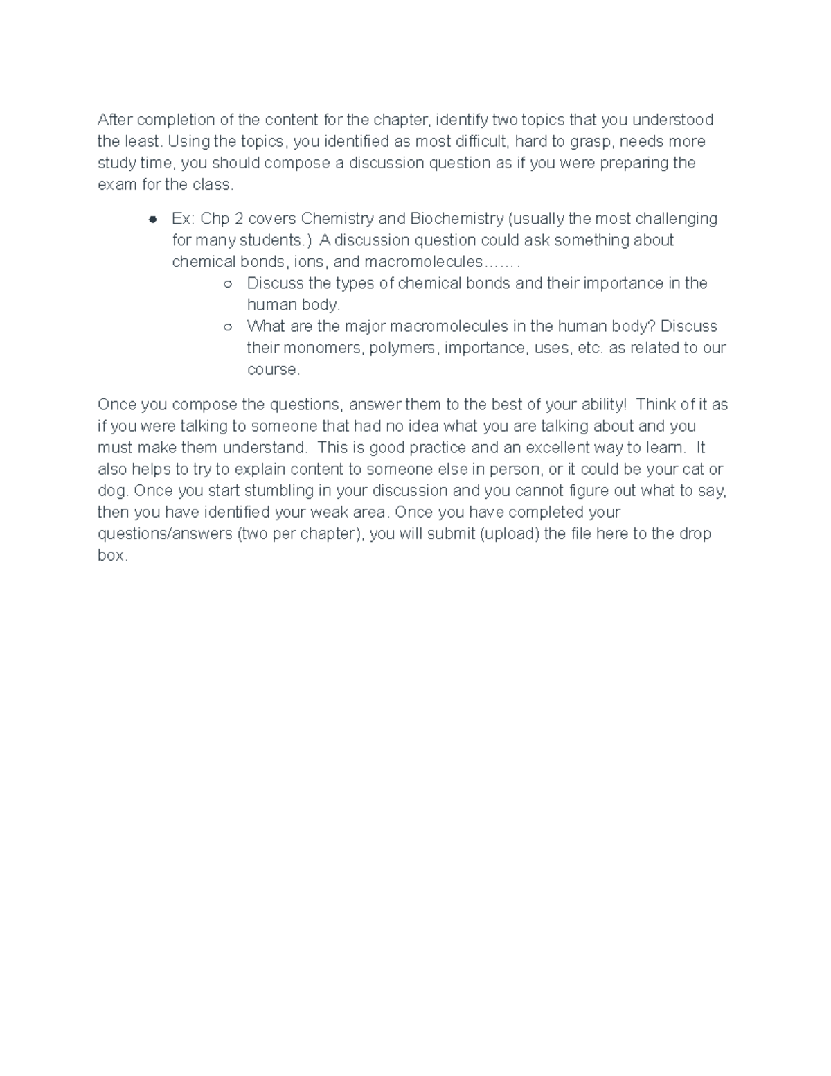 Chapter 2 Homework BSC - After completion of the content for the ...