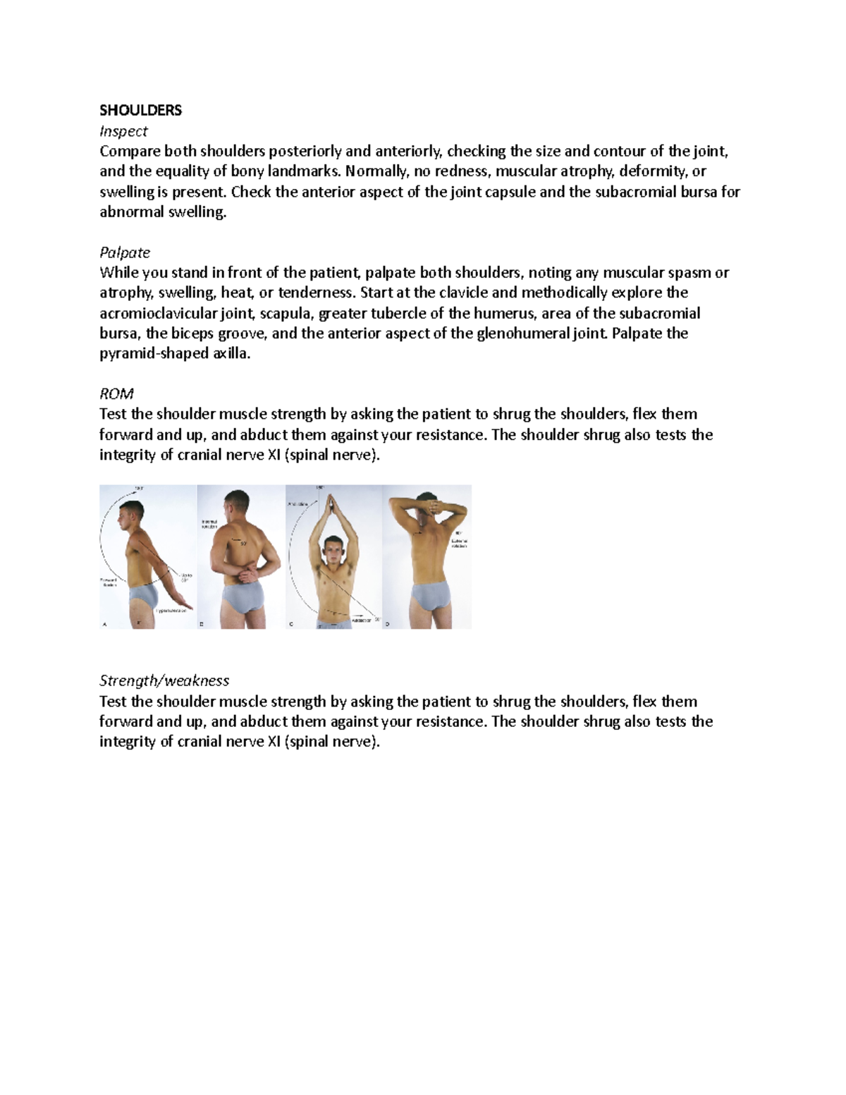 CNUR 107 - Shoulders elbow hip knee Assessment Map - SHOULDERS Inspect ...