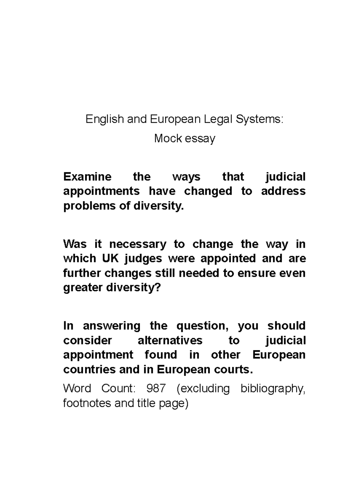 Mock sample essay - English and European Legal Systems: Mock essay ...