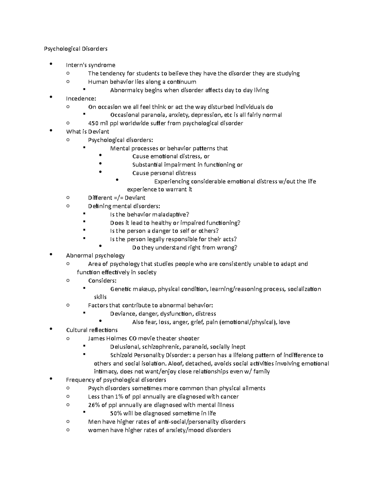 Chapter 13 (psychological disorders) - Lecture notes 12 - Psychological ...