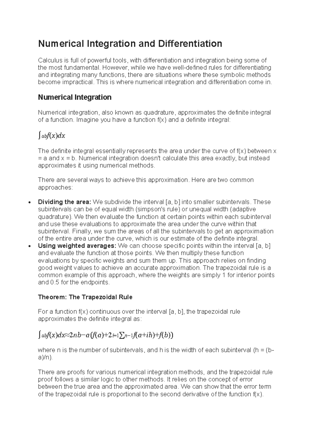 Numerical Integration and Differentiation - However, while we have well-defined rules for - Studocu