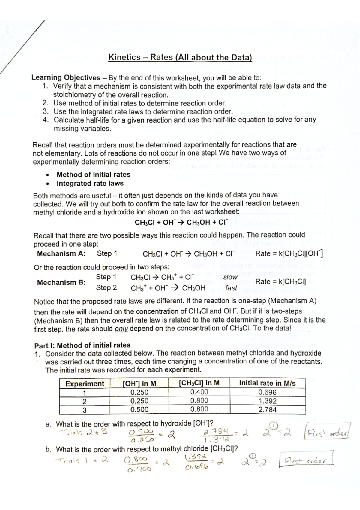 Kinetics Rates 2 - Data Worksheet KEY - CHEM 1212 - Studocu