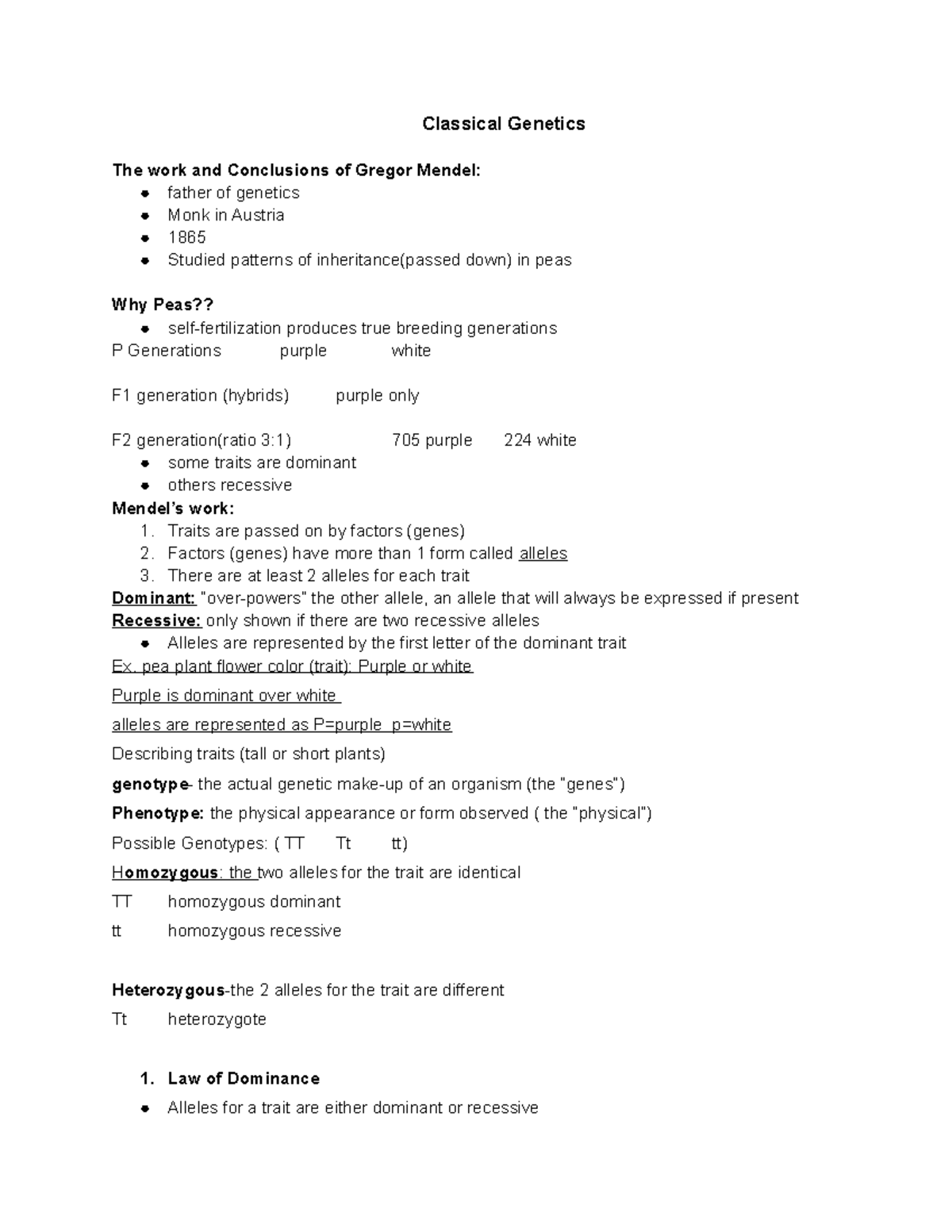 Classical Genetics: Gregor Mendel's Work and Conclusions - Studocu