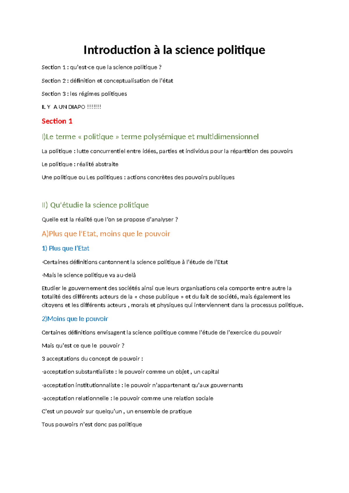 Cours 1 - Introduction à la science politique Section 1 : qu’est-ce que ...