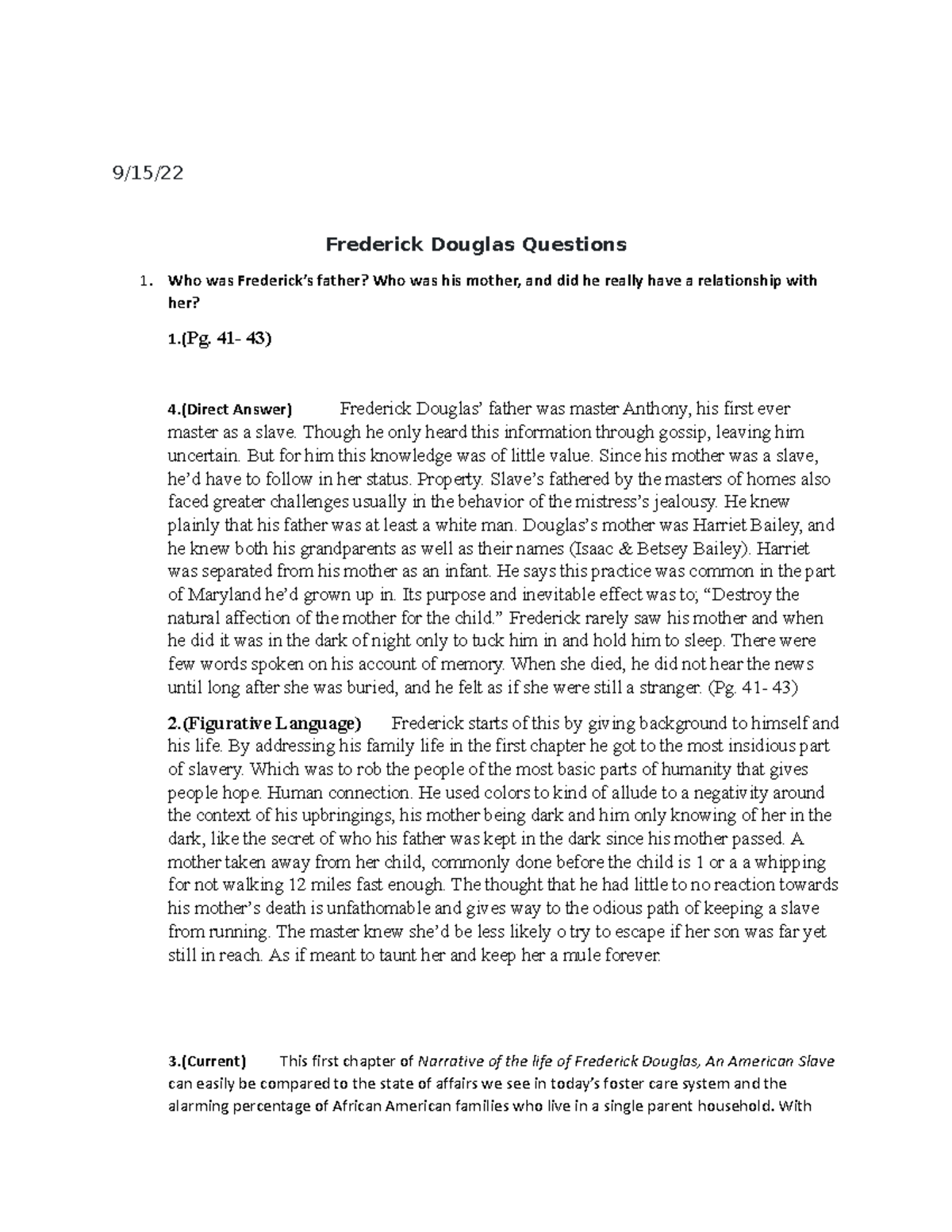 Douglas Questions - 9/15/ Frederick Douglas Questions Who was Frederick ...