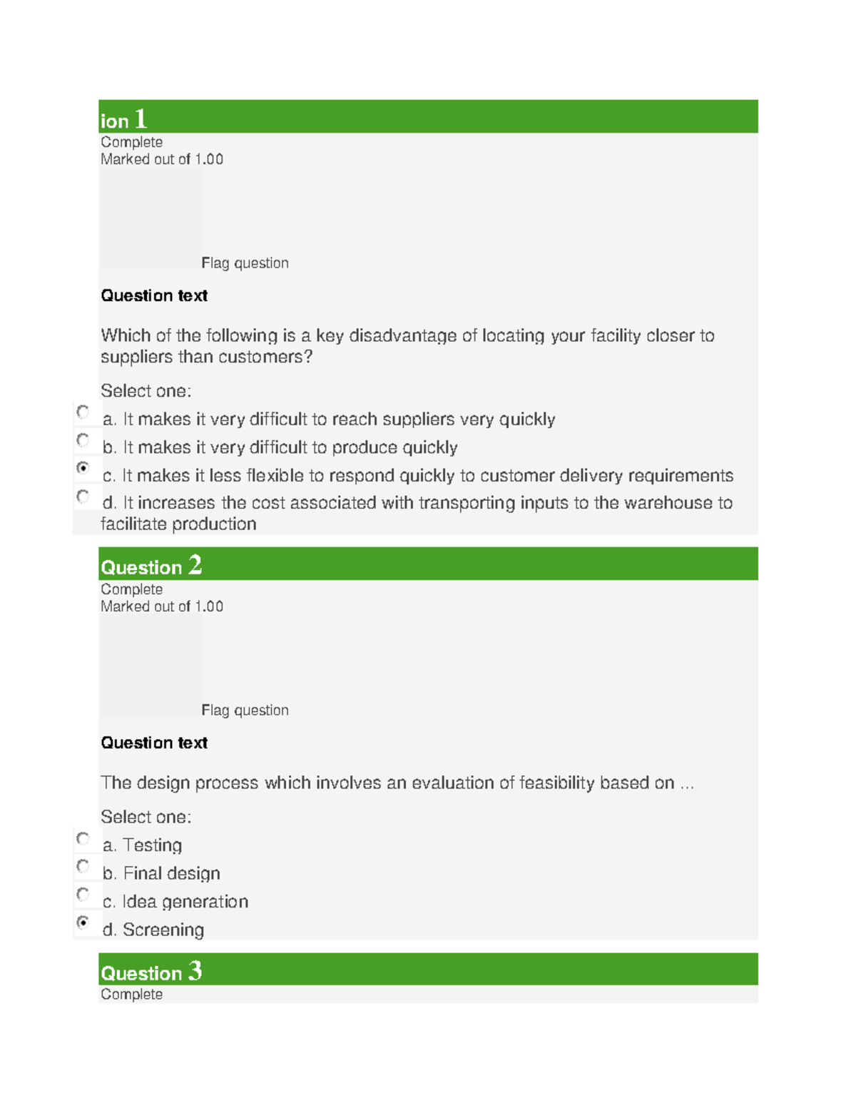 Operation Management Mis-sem 2021 - ion 1 Complete Marked out of 1 ...