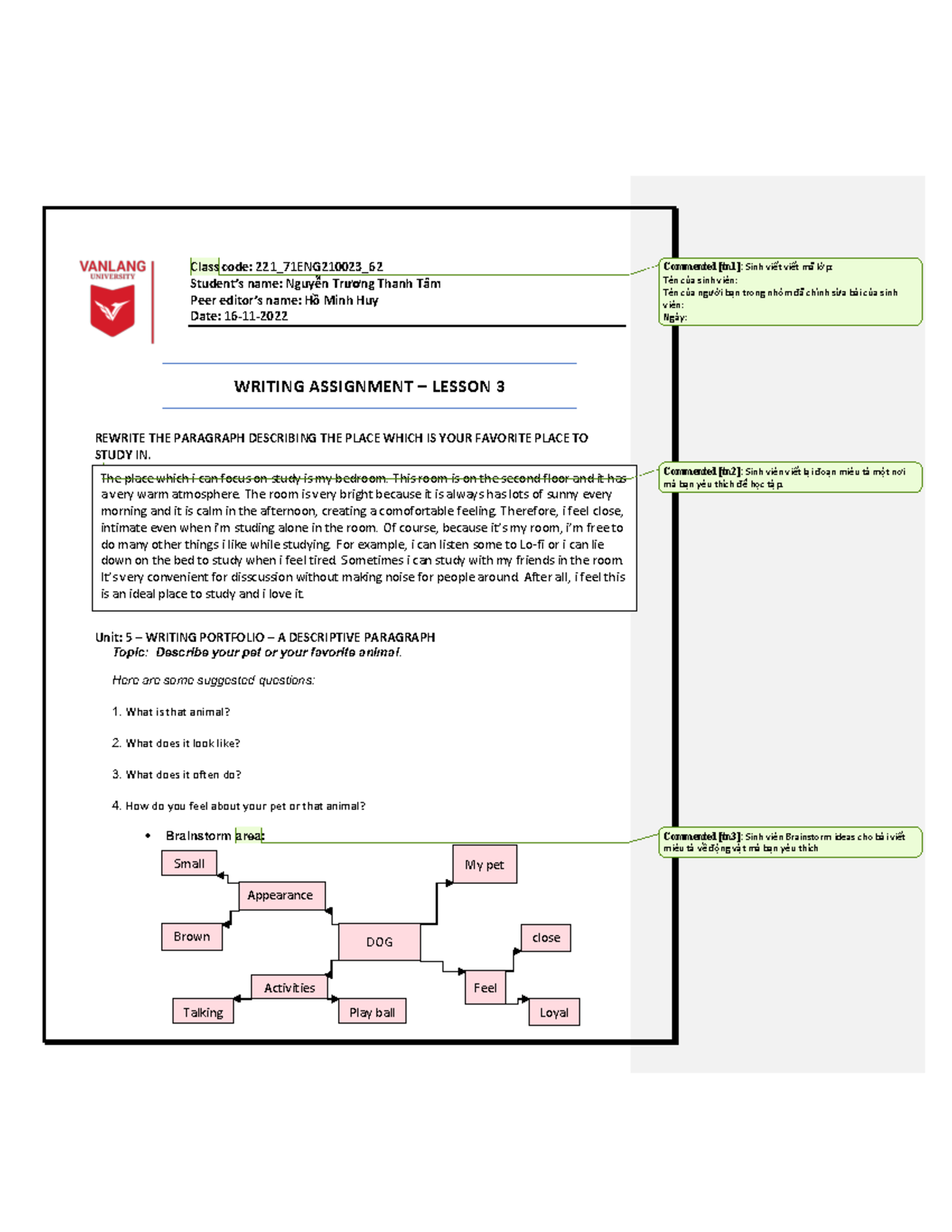 Nguyễn Trương Thanh Tâm - 22732010 40942 - Class code: 221_71ENG210023_ Student’s name: Nguyễn ...