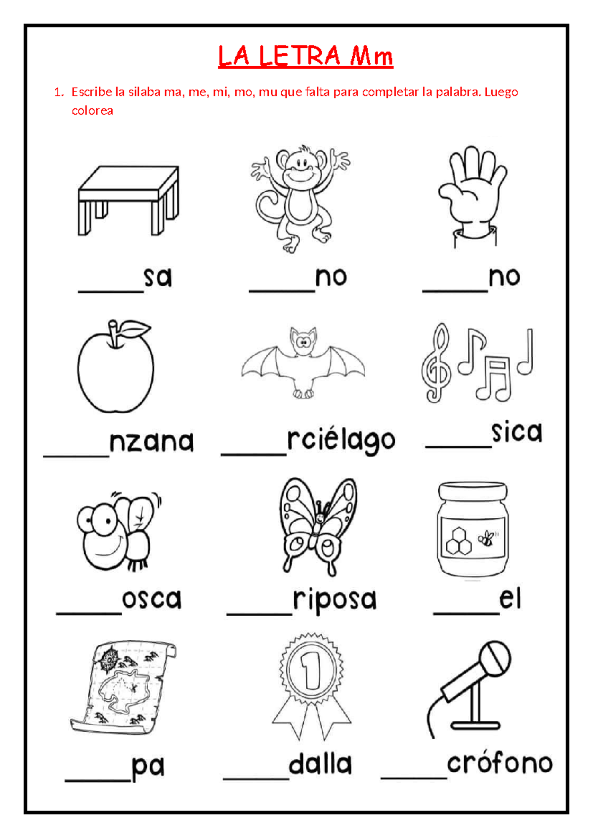 LA Letra Mm - comunicacion integral - LA LETRA Mm 1. Escribe la silaba ...