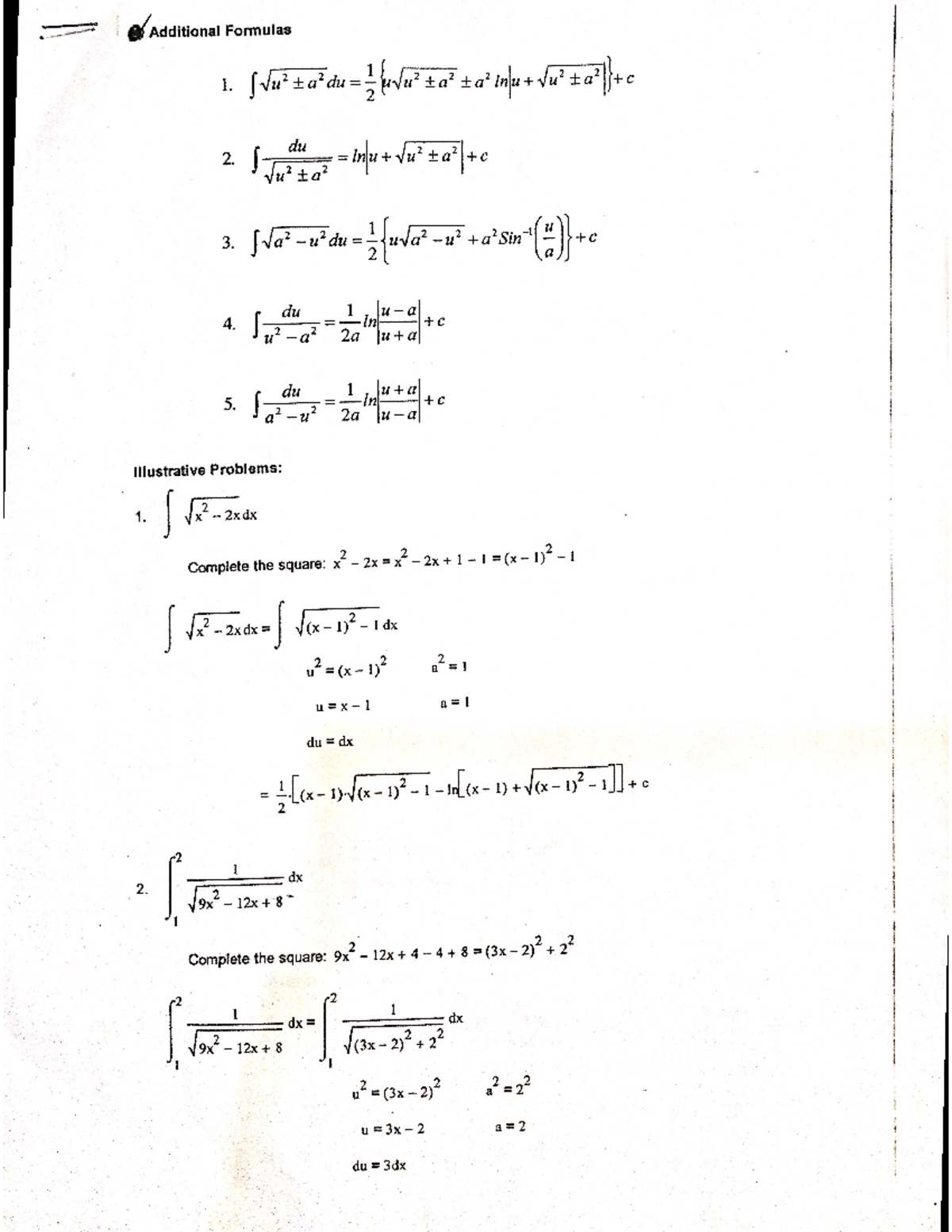 Integration - Secondary Formulas - . WW" 3 iAddIﬂonal Formulas ...