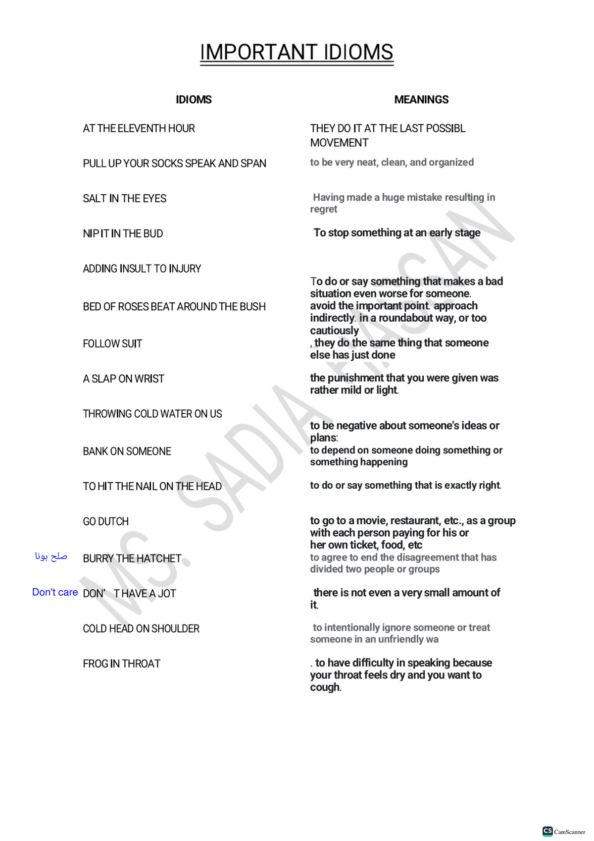 Bwcs Idiom Miss Sadia - BWCS - Business Communication - CamScanner CamScanner - Studocu