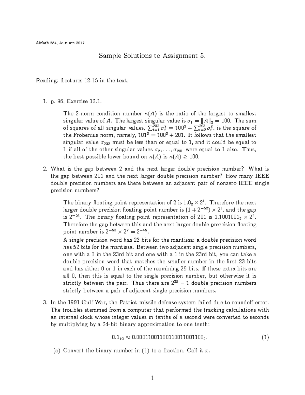 Hw5 solns - Numerical Methods HW - AMath 584, Autumn 2017 Sample Solutions to Assignment 5 ...