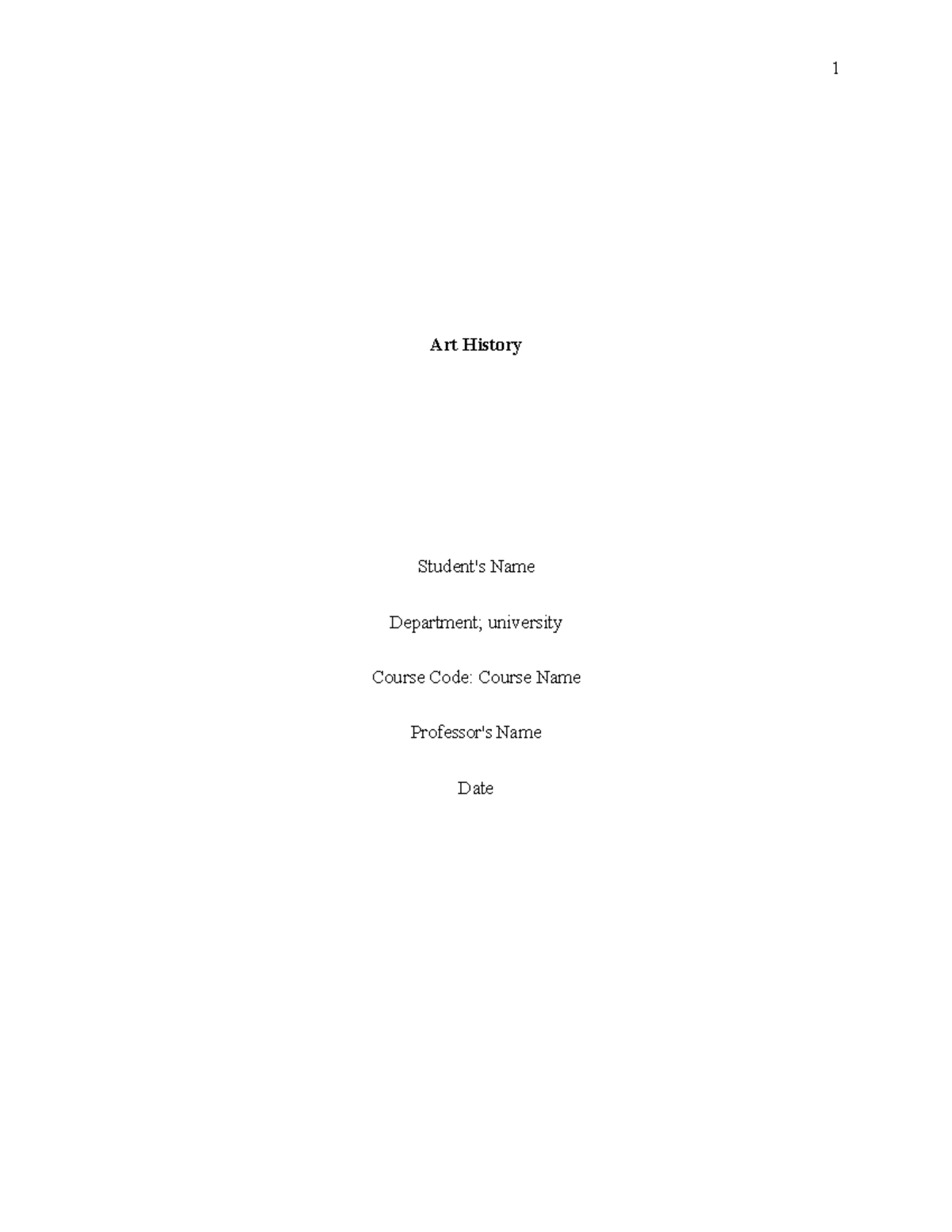 Art History - essay touchstone - Art History Student's Name Department ...