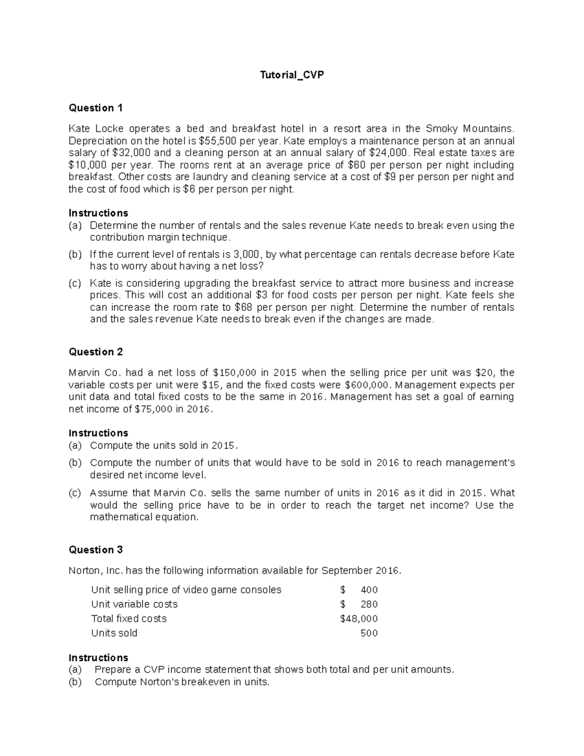 Tutorial CVP question and answer - Tutorial_CVP Question 1 Kate Locke ...