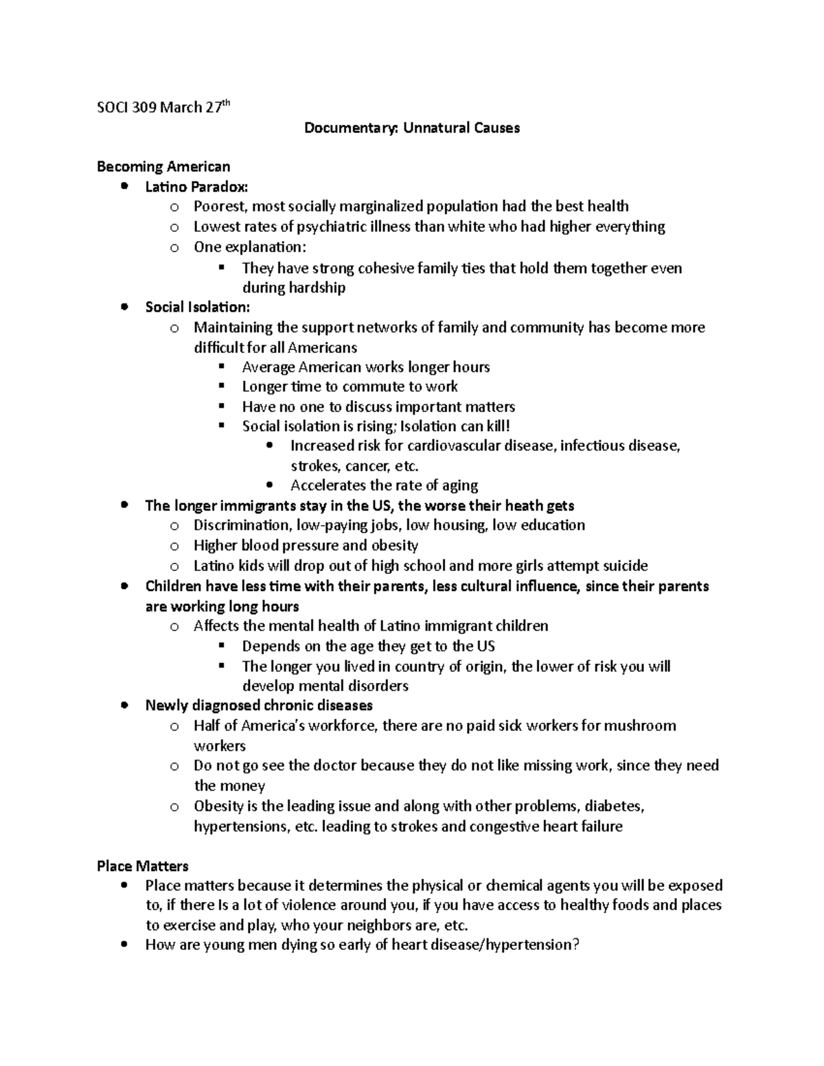 Documentary: Unnatural Causes - SOCI 309 March 27th Documentary ...