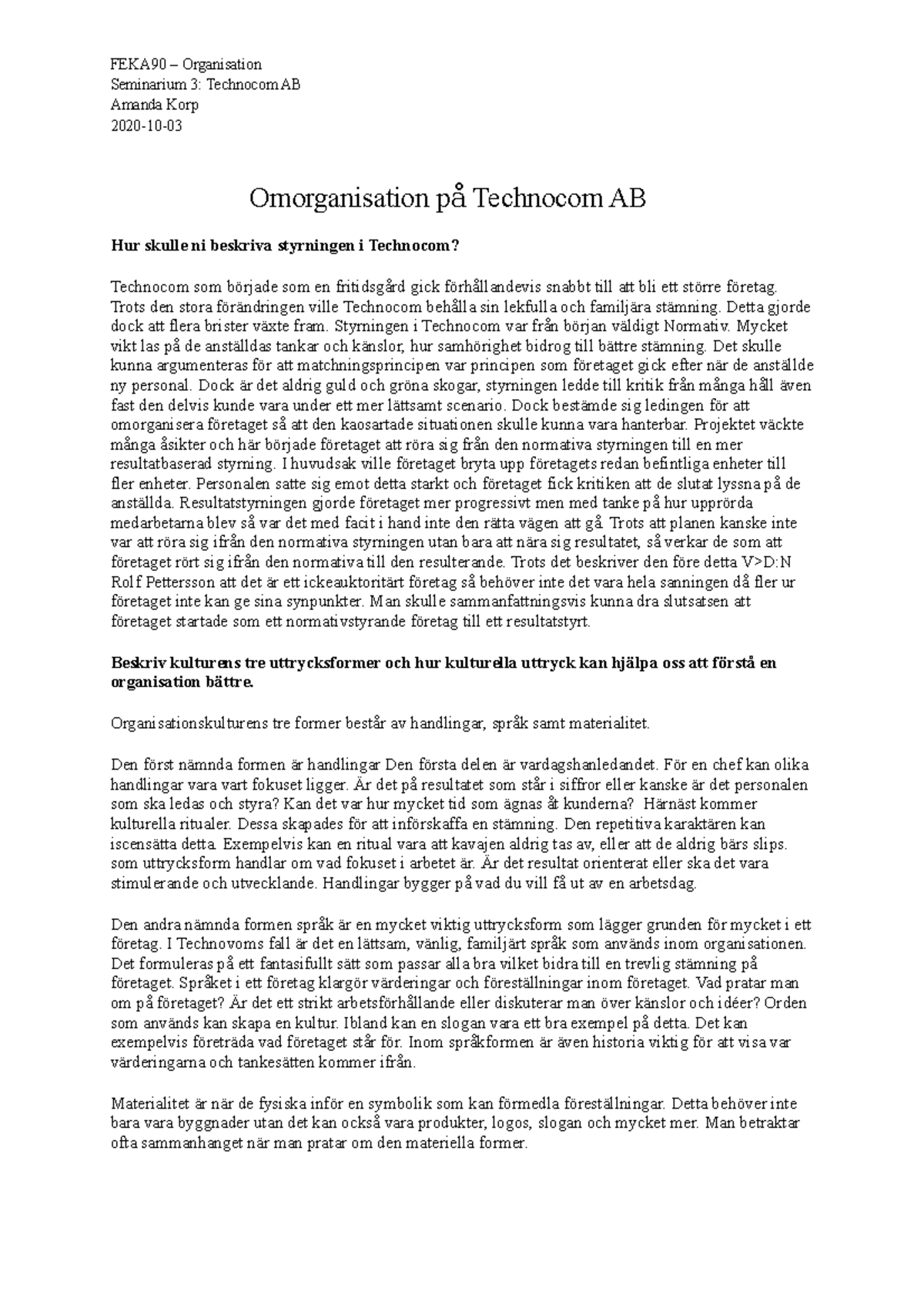 Seminarium 3. Technocom FEKA Org - FEKA90 – Organisation Seminarium 3 ...