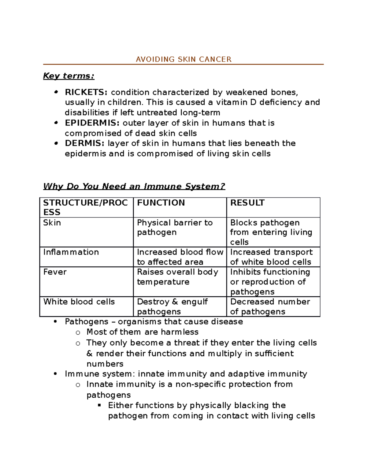 Avoiding skin cancer F2021 - AVOIDING SKIN CANCER Key terms: RICKETS ...
