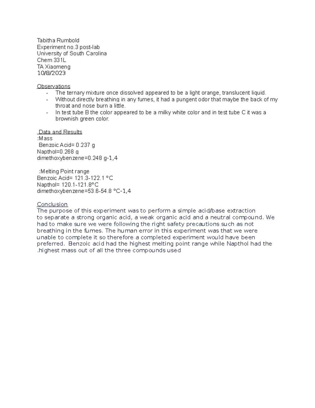 Experiment 3 post-lab - post-lab - Tabitha Rumbold Experiment no post ...