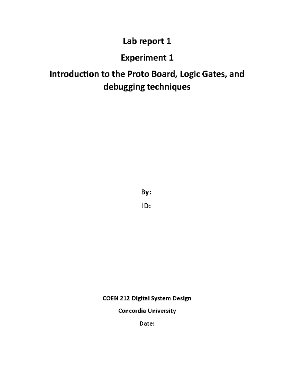 Concordia University COEN 212 Lab Report 1 - Lab report 1 Experiment 1 ...