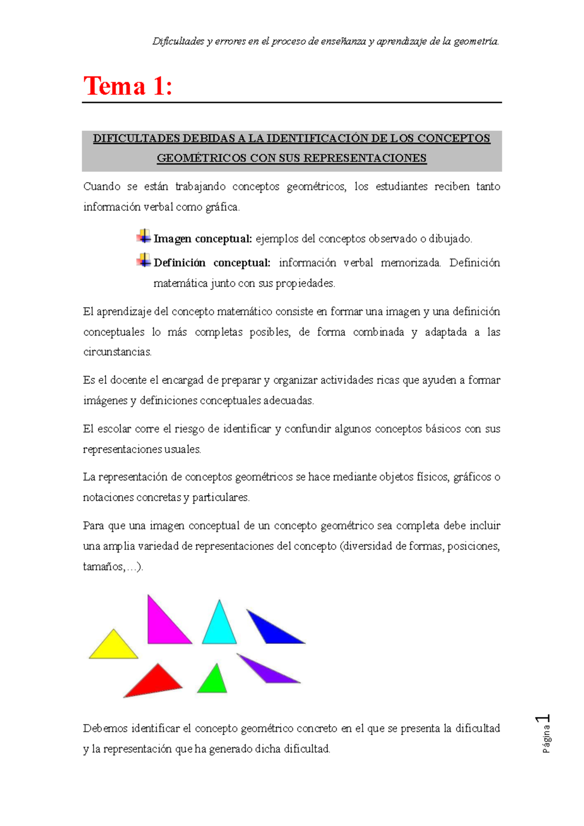 Geometria - resumen - Dificultades y errores en el proceso de enseñanza ...