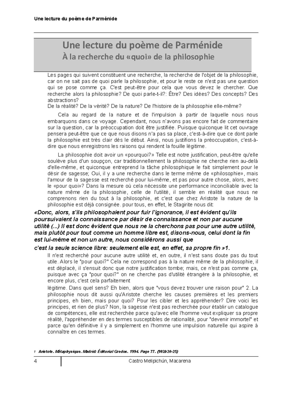 Une lecture du poème de Parménide À la recherche du quoi de la ...