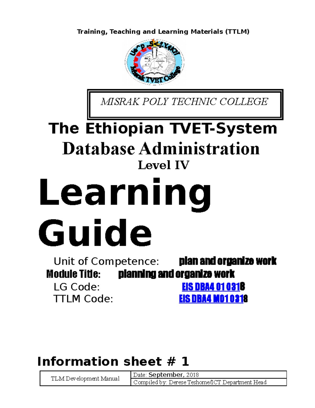 Plan and organize work - plan - Training, Teaching and Learning ...