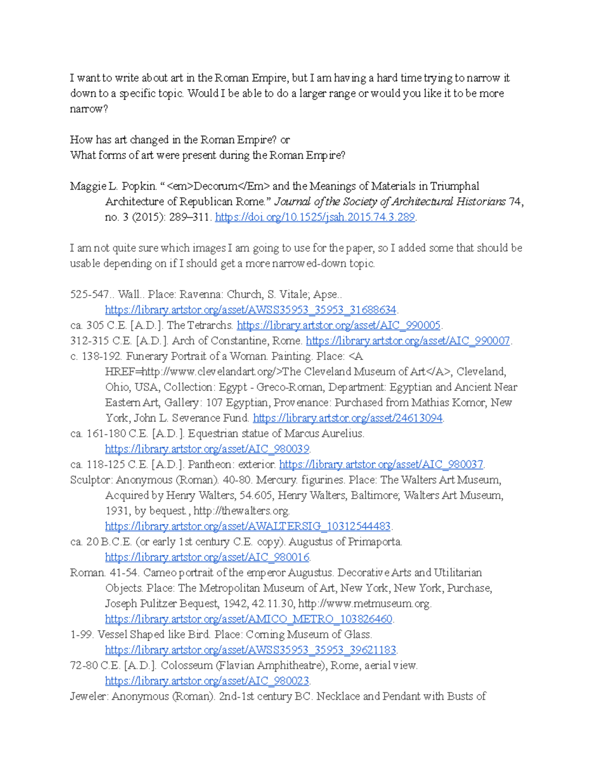 Paper Topic and Sources - I want to write about art in the Roman Empire ...
